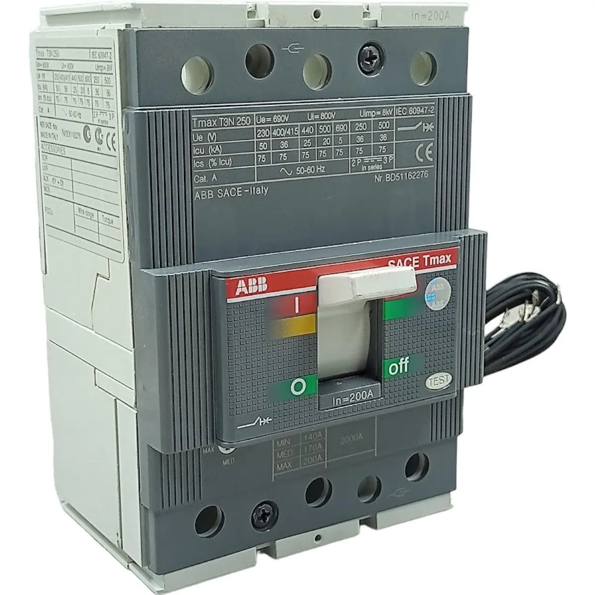 Disjuntor Caixa Moldada ABB Tmax T3N 250 200A 690v 3P – Cabo Eletro